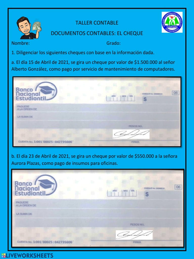Ejemplos Cheques | PDF | Finanzas y dinero | Hogar, jardinería y bricolaje