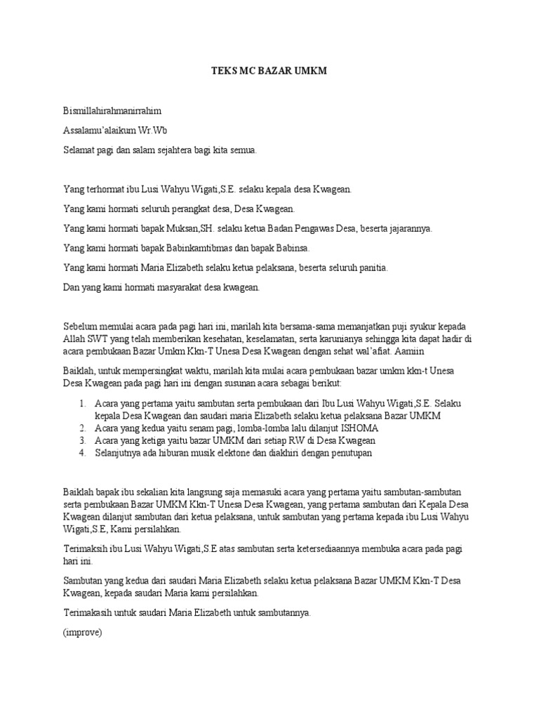 Teks MC Bazar Umkm | PDF