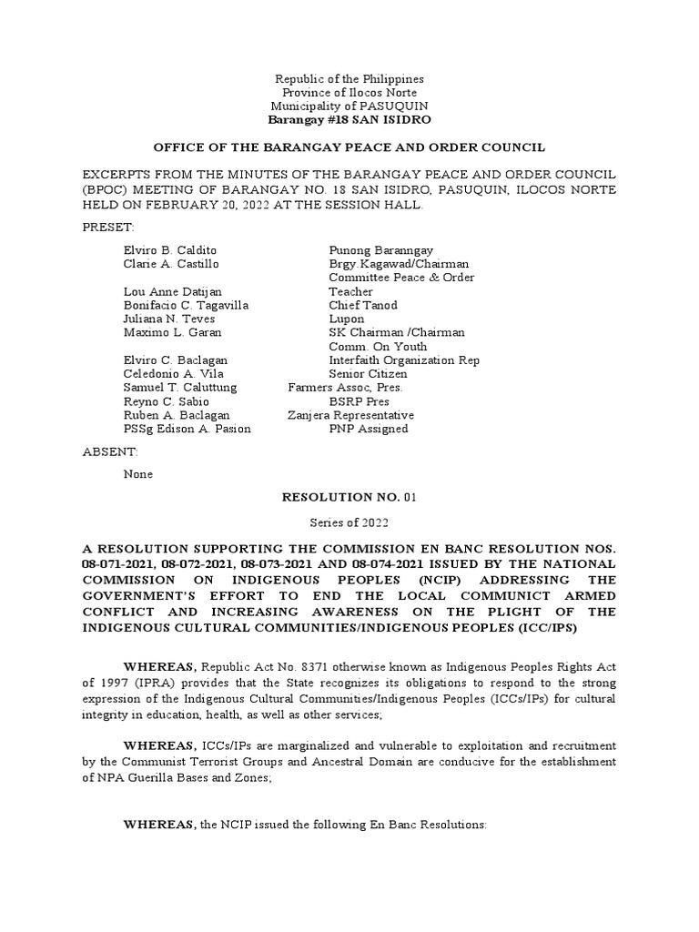 BPOC Resolution 2022-01 | PDF | Philippines | Government