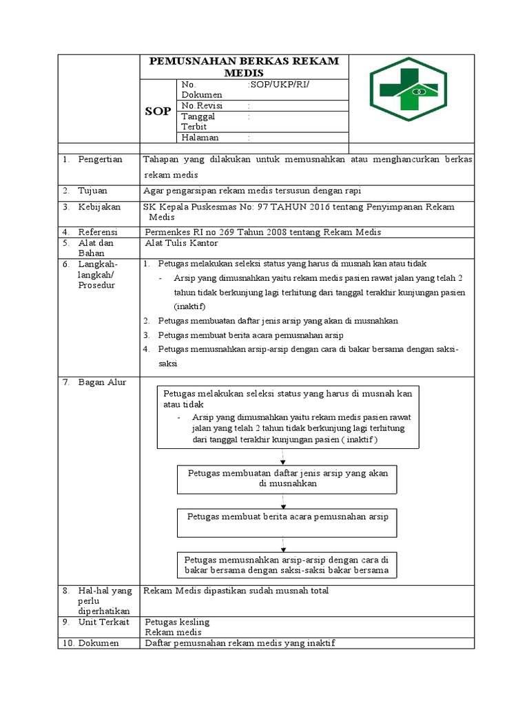 Sop Pemusnahan Rekam Medis | PDF