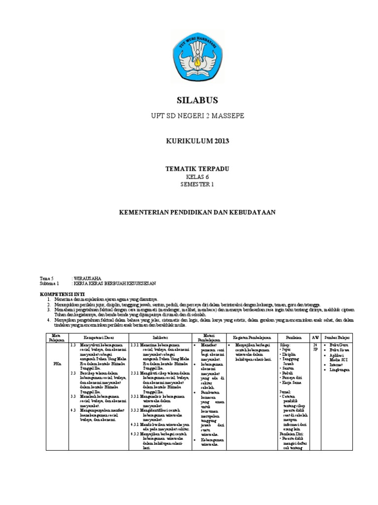 Silabus Kelas 6 Tema 5 | PDF | Karier & Perkembangan | Sains & Matematika