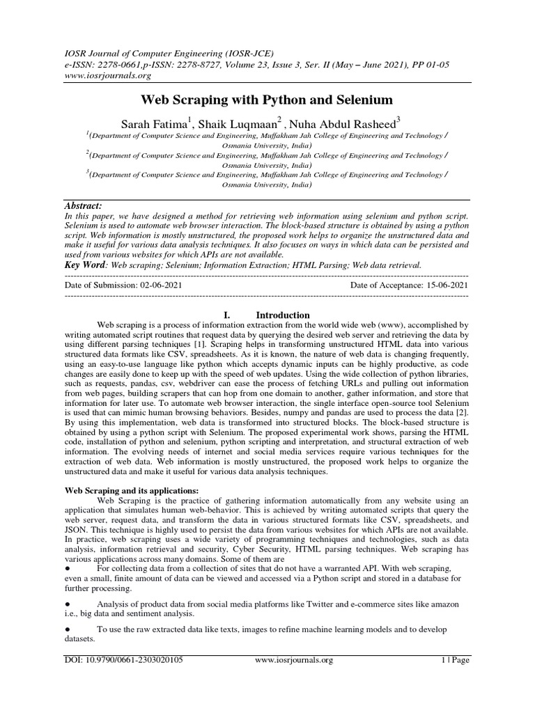 Web Scraping With Python and Selenium: Sarah Fatima, Shaik Luqmaan Nuha ...