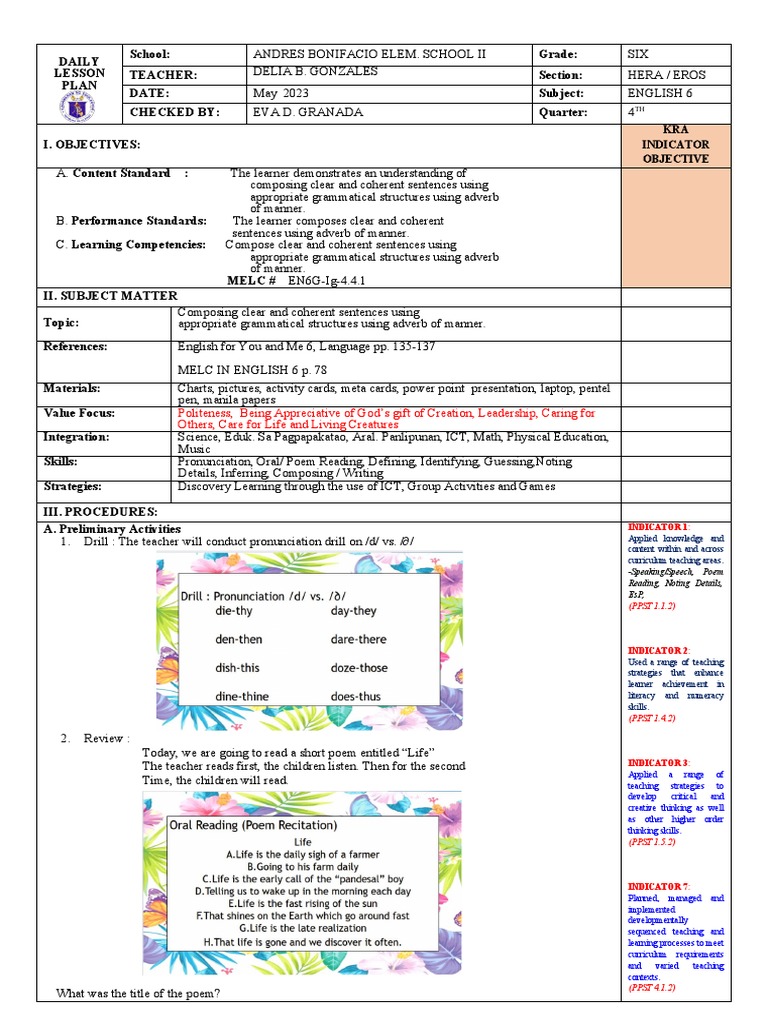 Q4 English 6 PPST New Indicator Gonzales | PDF | Literacy | Educational ...