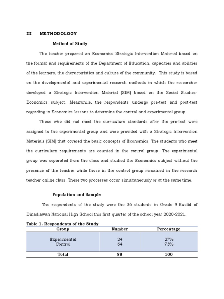 Research Chapter III METHODOLOGY Sample | PDF