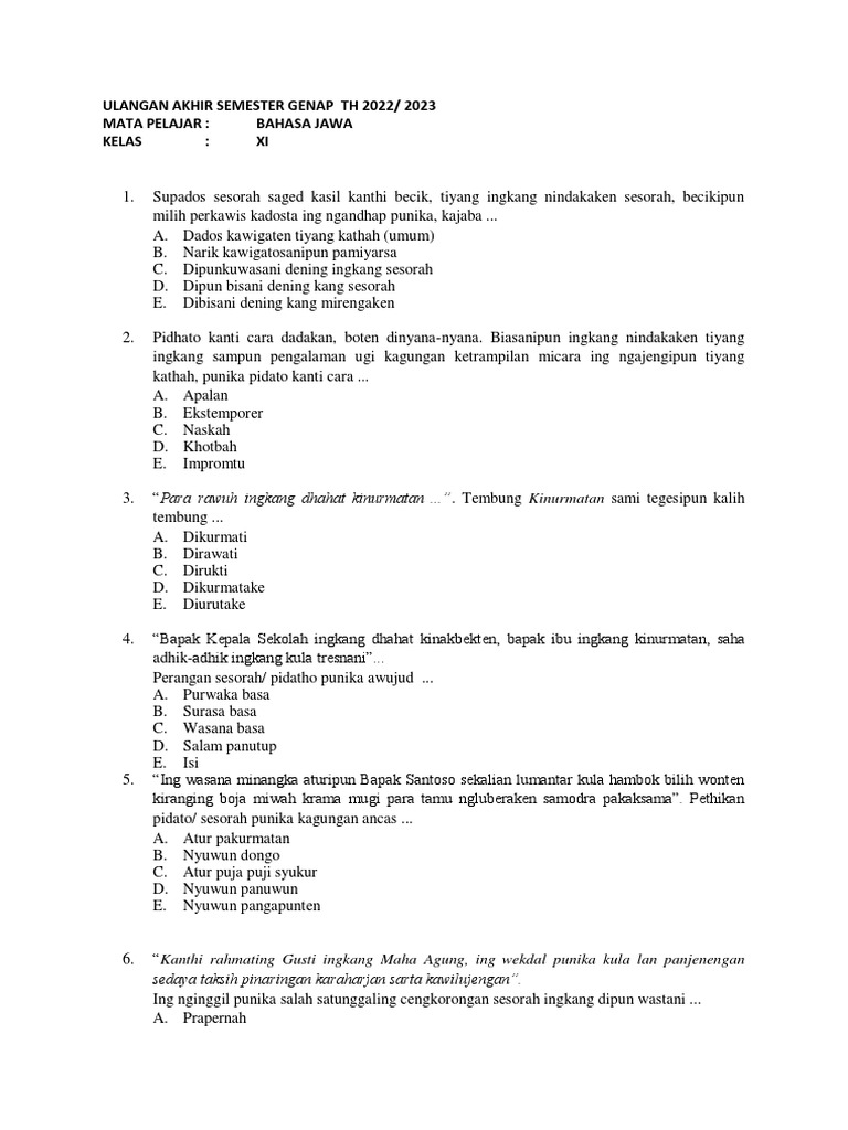 Soal Pas Genap Xi 2023 | PDF