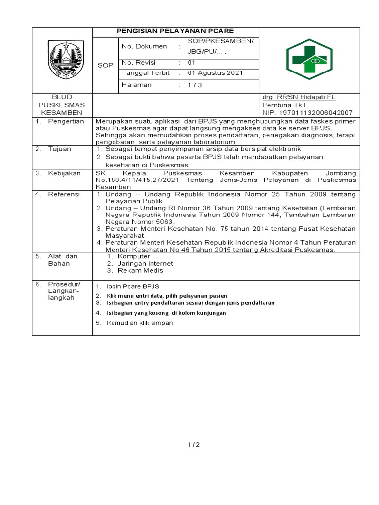 Sop Pengisian Pelayanan Pcare | PDF | Sains & Matematika