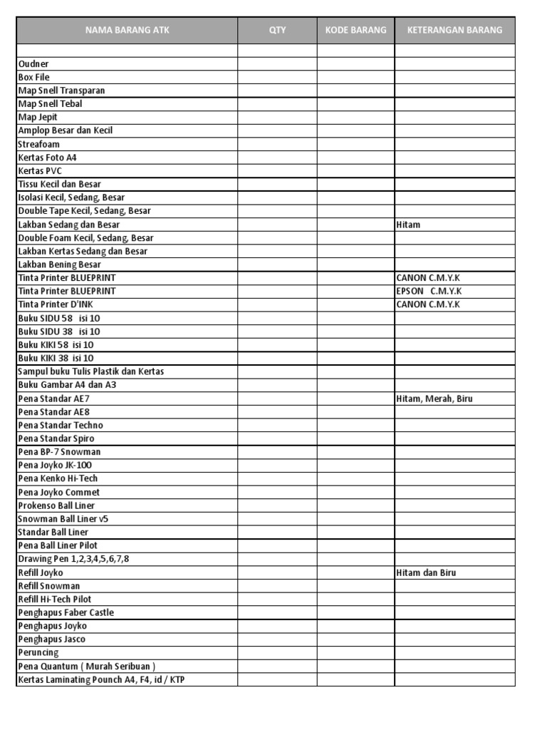 Daftar Barang ATK | PDF