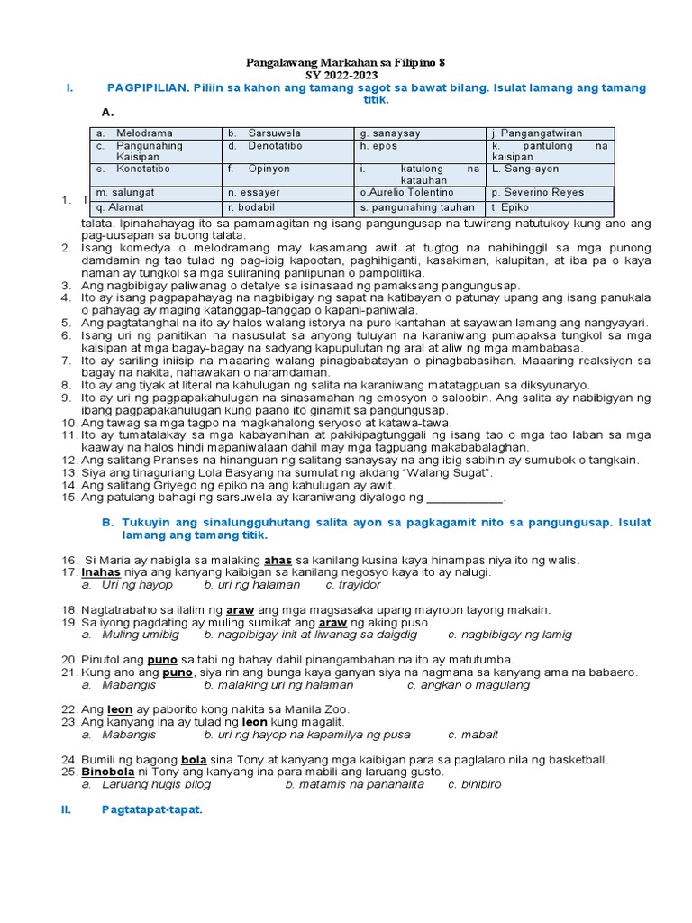 filipino 8 ikalawang markahan | PDF