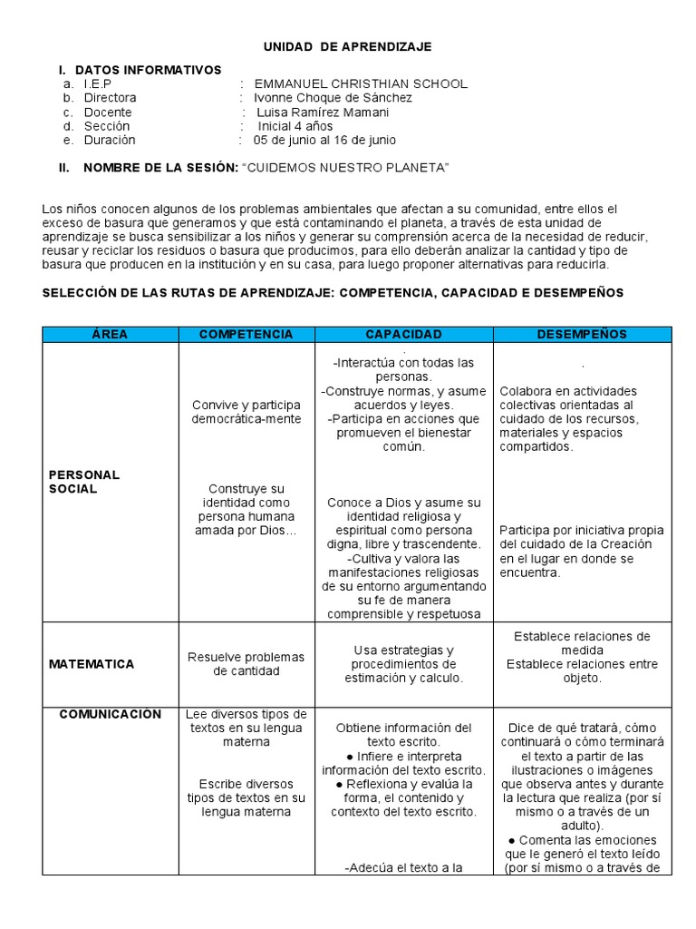 Cuidado del Planeta en Inicial 4 Años | PDF | Residuos | Aprendizaje