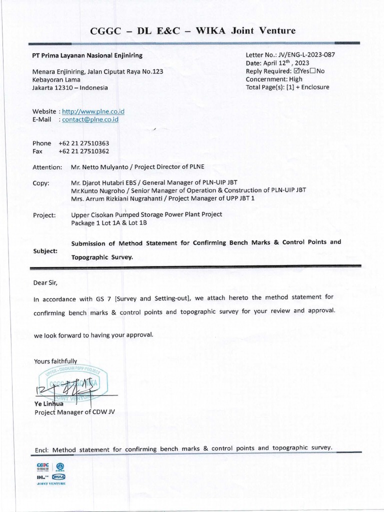 JV - ENG-L-2023-087 Method Statement For Confirming Bench Marks ...