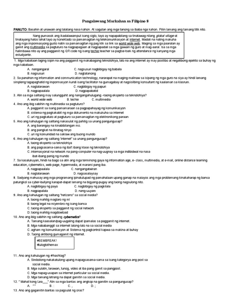 Ikatlong Markahan Filipino 8 | PDF