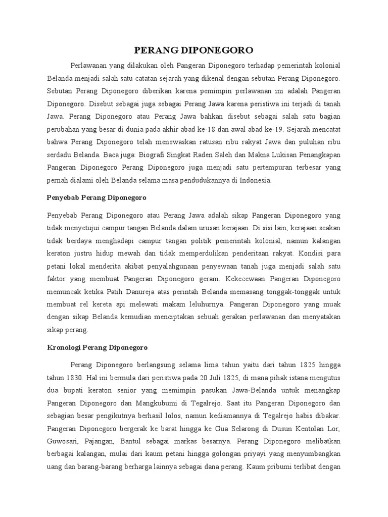 Sejarah Perang Diponegoro dan Banjarmasin | PDF