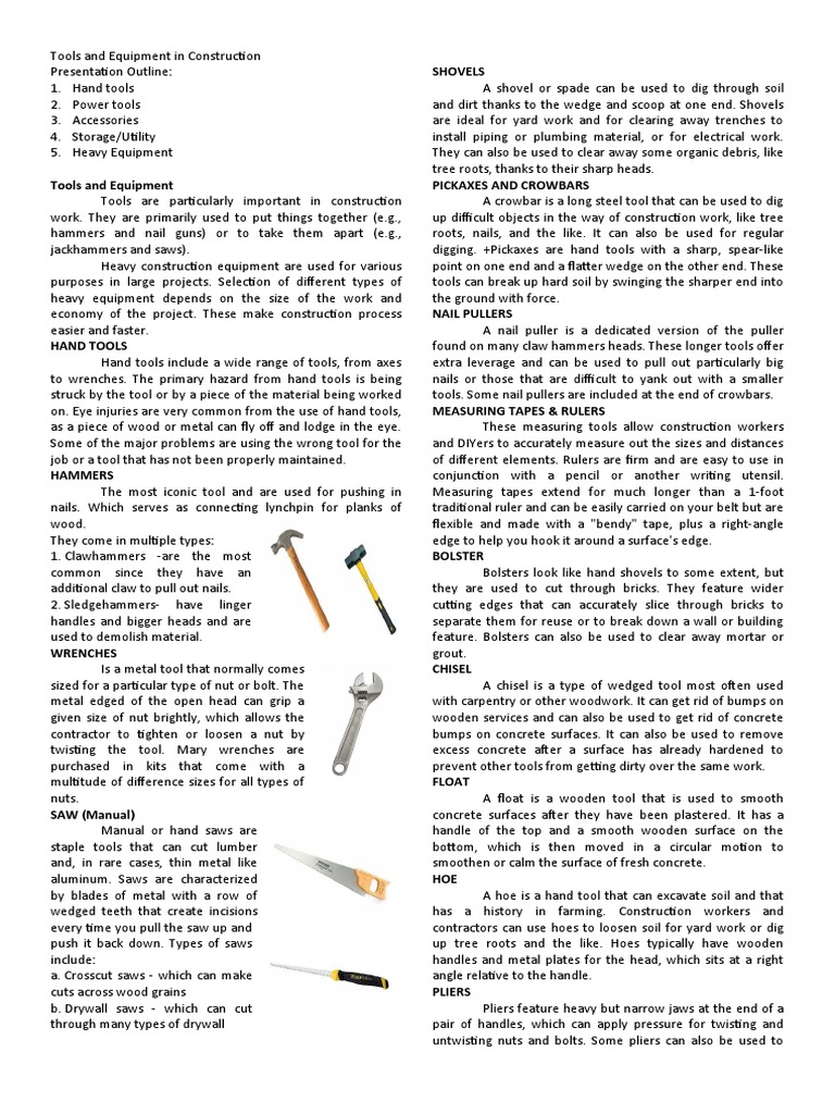 Essential Tools for Construction Work | PDF