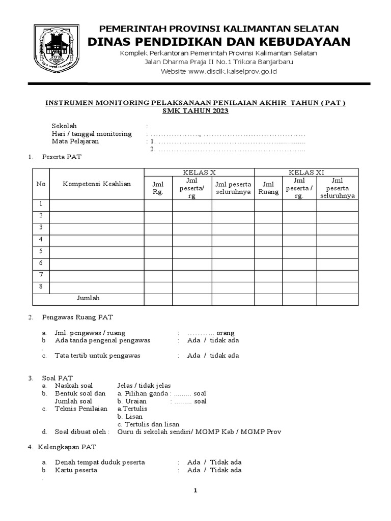 Instrumen Monev Pat 2023 | PDF