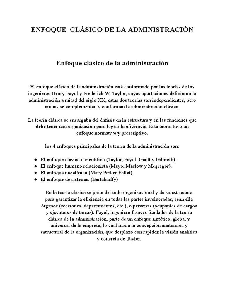 Enfoque Clasico de La Administracion | PDF | Burocracia | Sicología