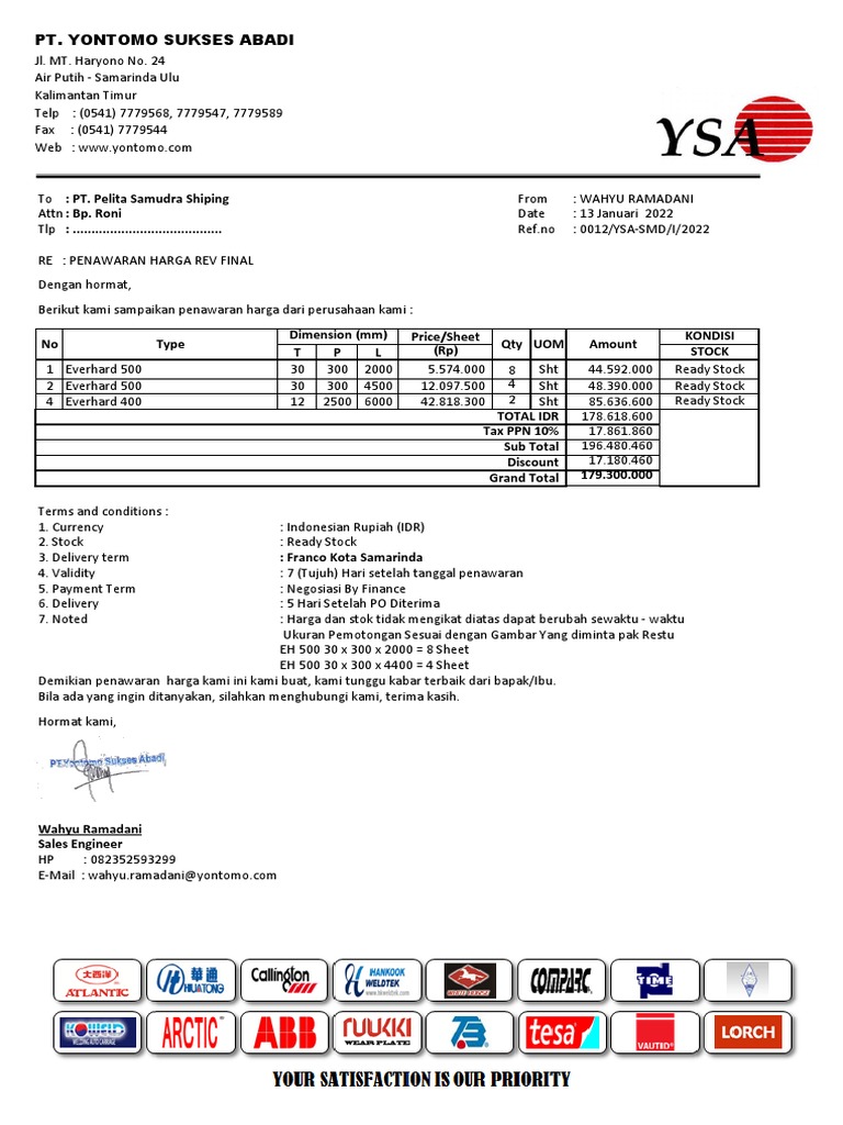 Penawaran Harga PT. Yontomo Sukses Abadi | PDF