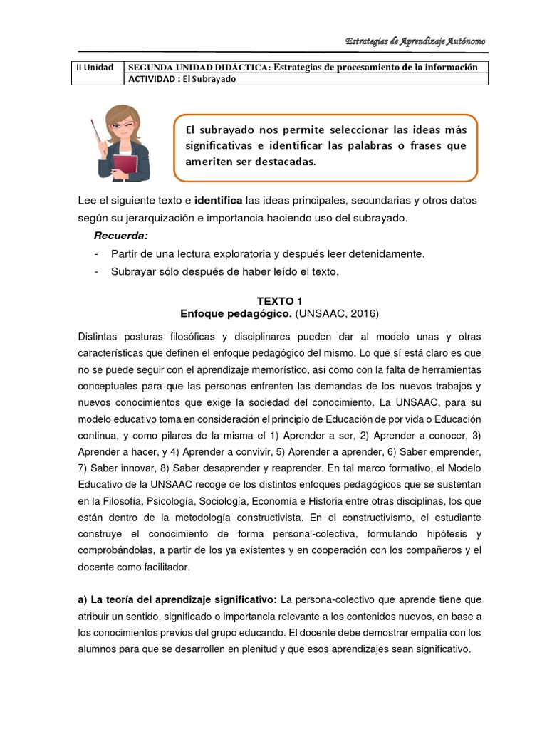 Actividad - Subrayado 1 | PDF | Aprendizaje | Enseñando
