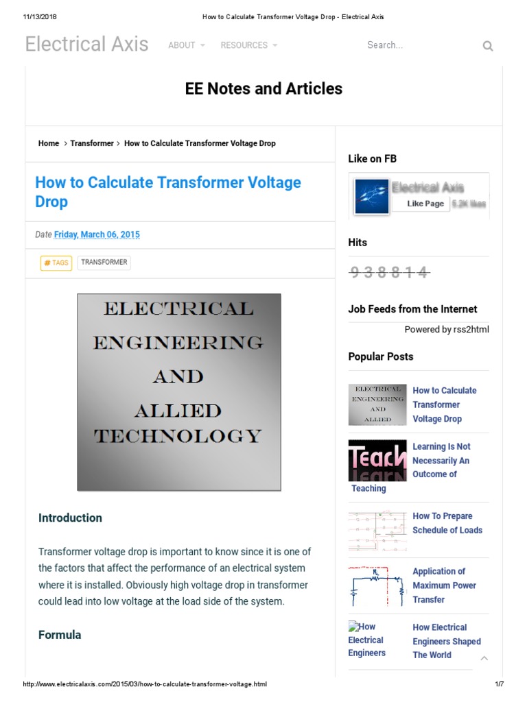 How To Calculate Transformer Voltage Drop - Electrical Axis | PDF | Transformer | Volt