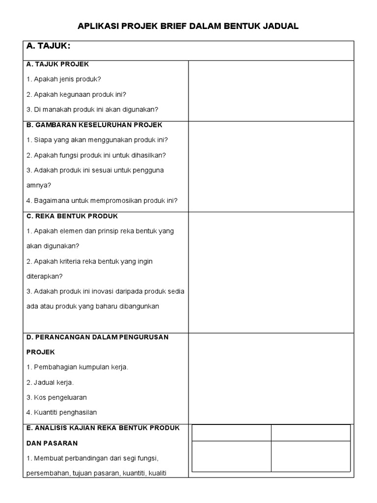 Jadual Aplikasi Borang Brief | PDF