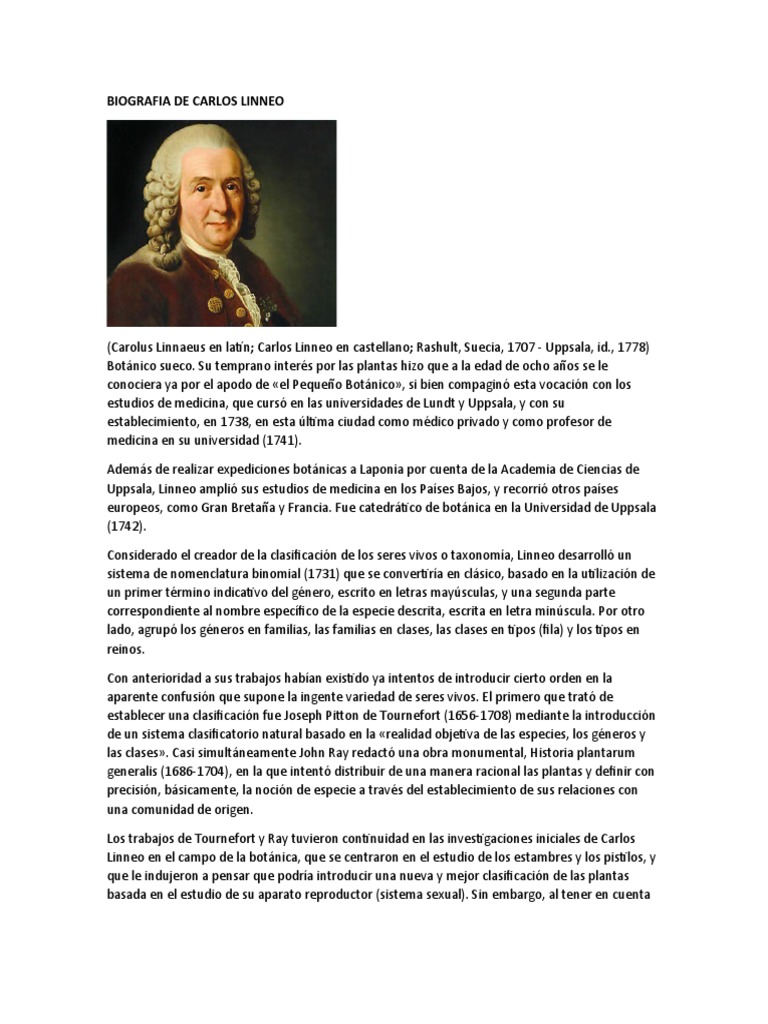 Biografia de Carlos Linneo | Descargar gratis PDF | Género | Taxonomía ...