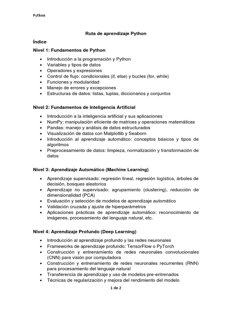 Ruta de Aprendizaje Phyton | PDF | Aprendizaje automático | Aprendizaje ...