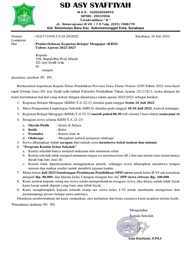 Edaran Tahun Ajaran 2022-2023 | PDF