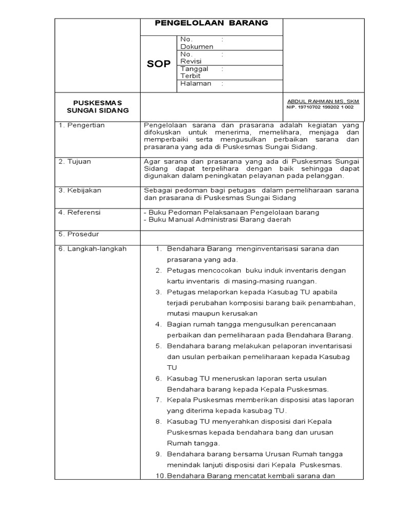 Sop Pengelolaan Barang | PDF