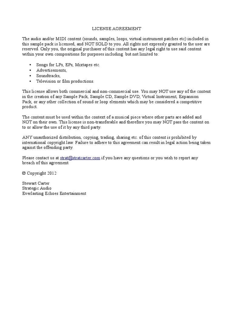 Sample Pack License Agreement | PDF