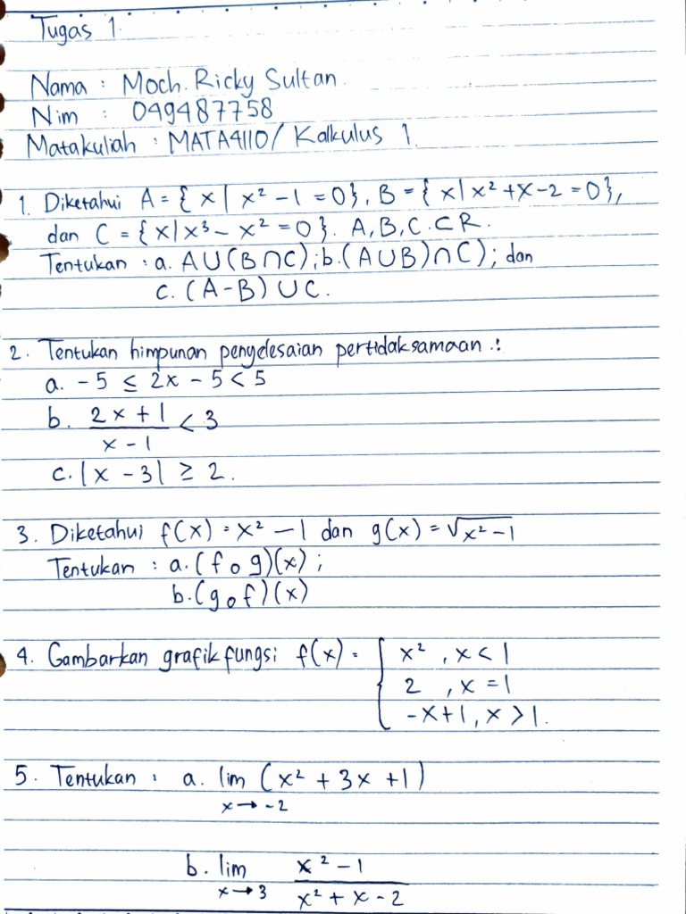 Tugas 1, MATA4110 (Kalkulus 1) | PDF