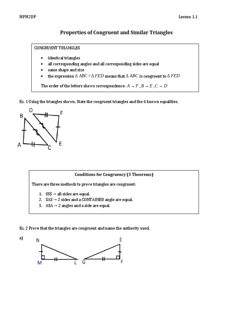 1.1properties of Congruent and Similar Triangles | PDF