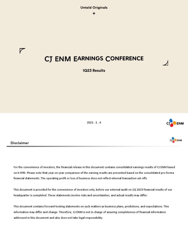 CJ ENM 2023 1Q Eng | PDF | Equity (Finance) | Financial Accounting