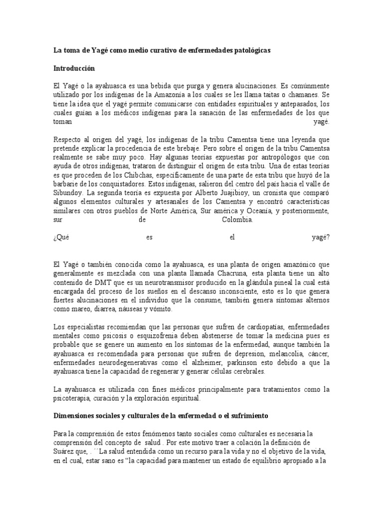 Yagé: Medicina Tradicional y Curación | PDF | Ayahuasca | Esquizofrenia