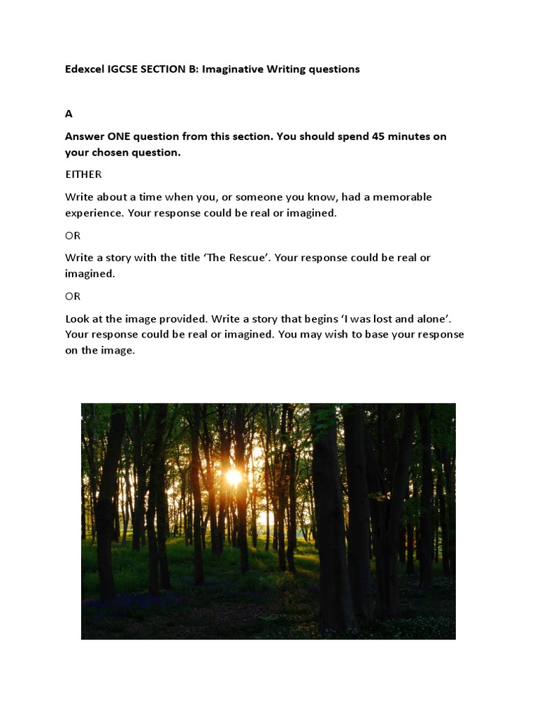 Edexcel IGCSE English Language Imaginative Writing Tasks | PDF | Home ...