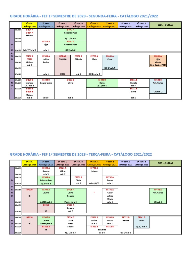 Grade Horaria Primeiro Semestre 2023 6 | PDF