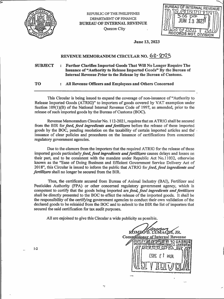 RMC No. 68-2023 | PDF