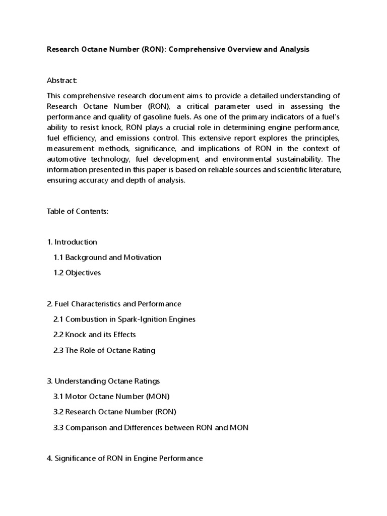 Research Octane Number (RON) - Comprehensive Overview and Analysis ...