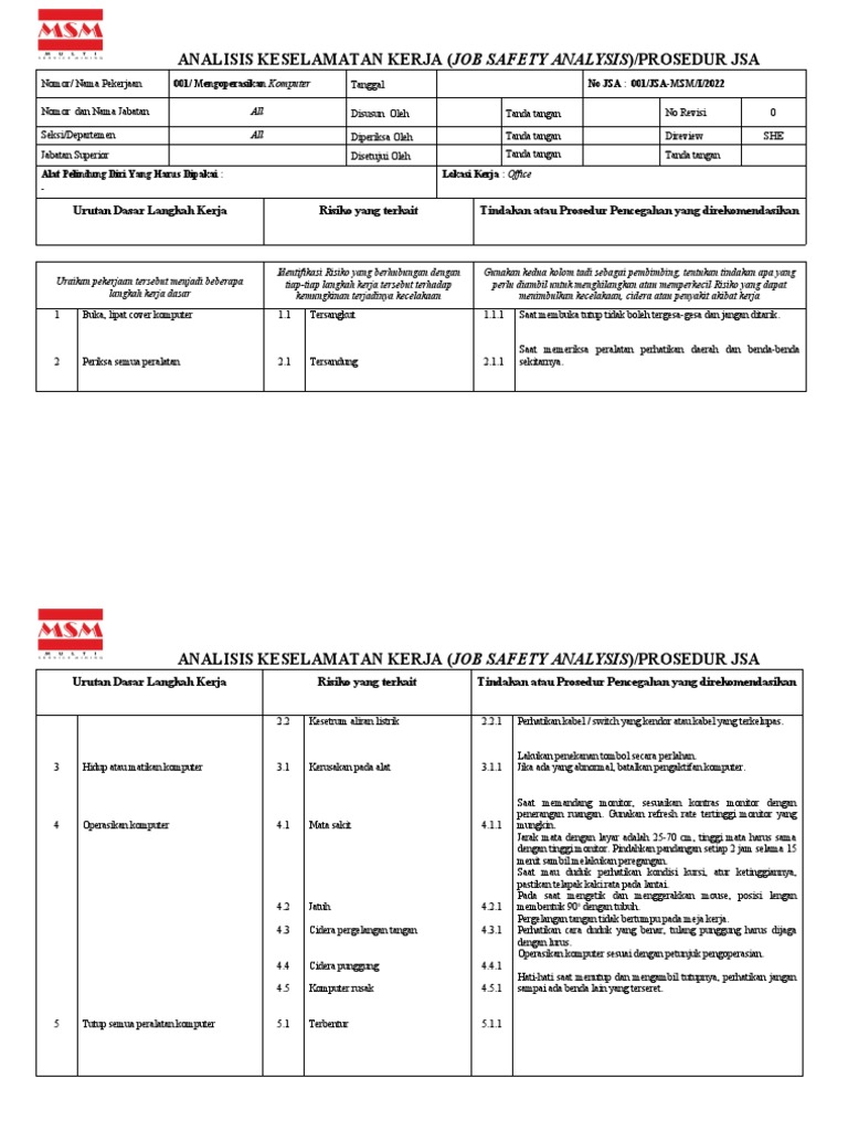 JSA Mengoperasikan Komputer MSM | PDF