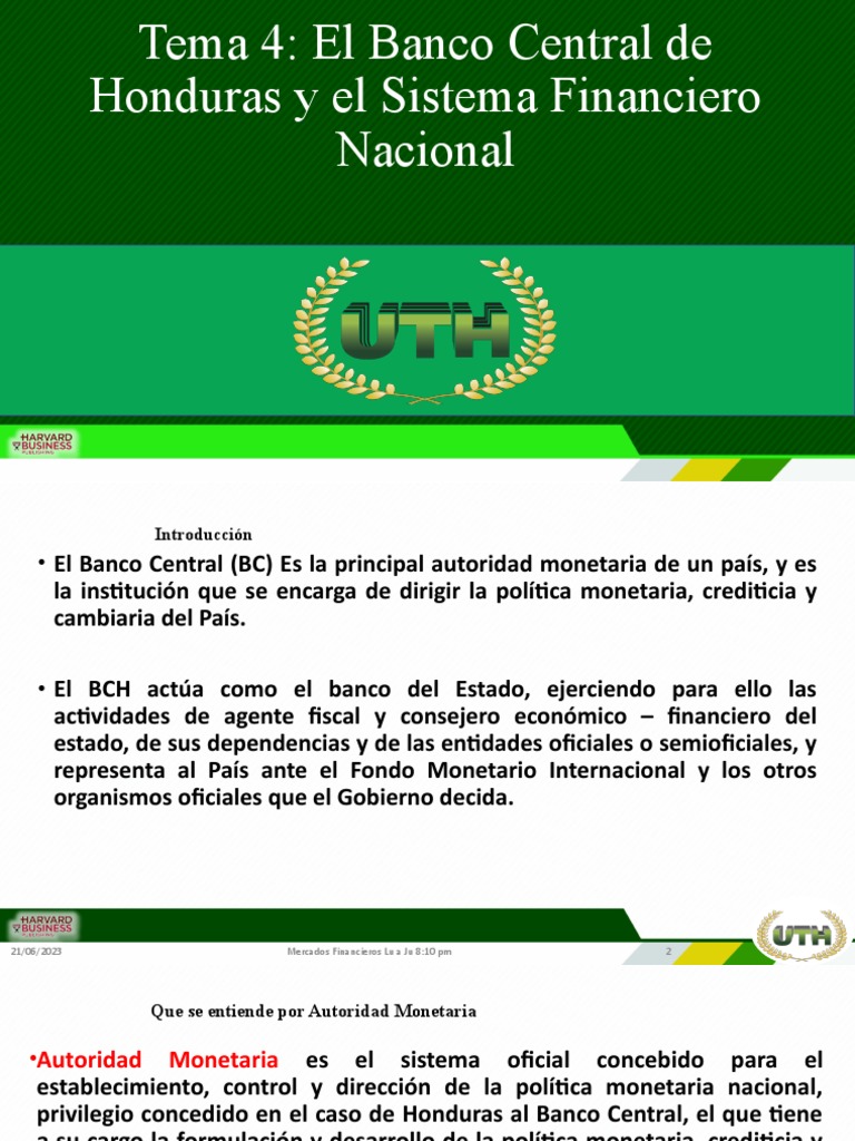 Tema 4 El Banco Central de Honduras y El Sistema Financiero Nacional ...