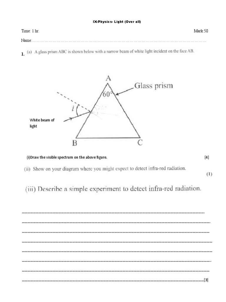 IX-Physics - Light - CT-C | PDF | Mirror | Reflection (Physics)
