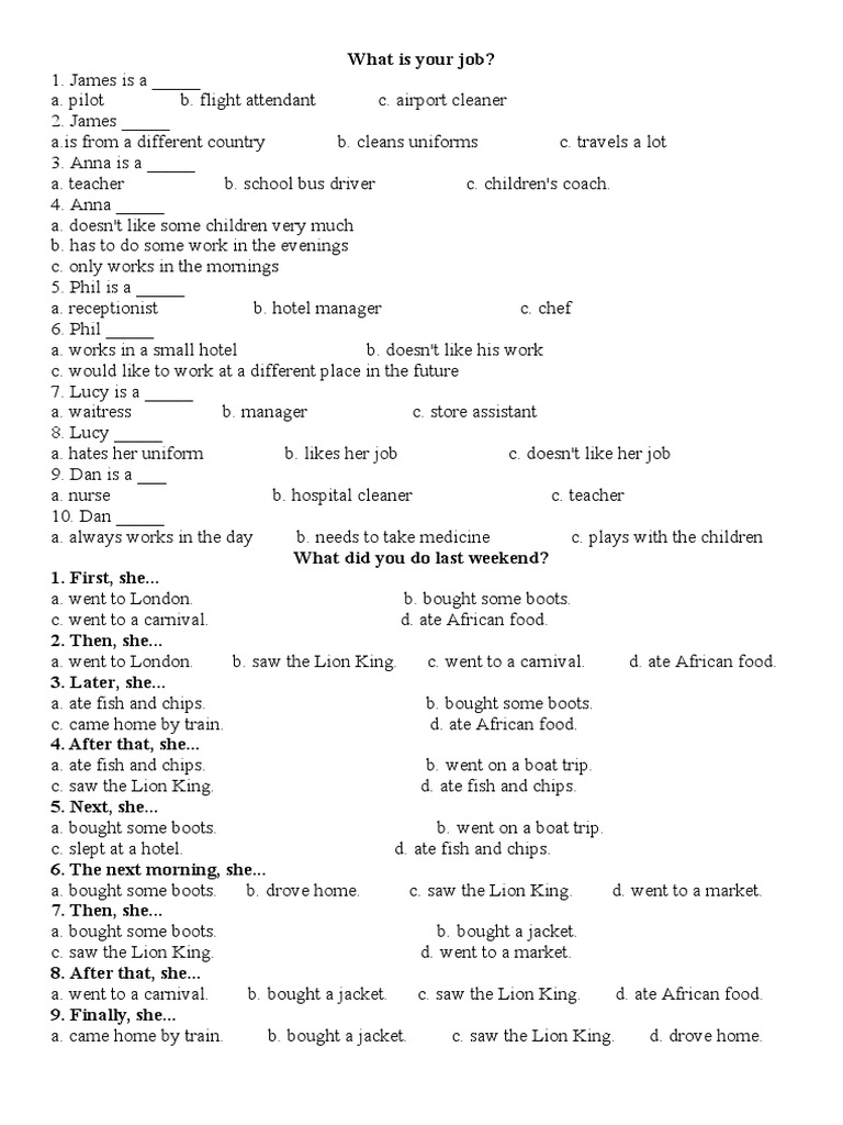 A1 English Listening Test – What is your job- | PDF