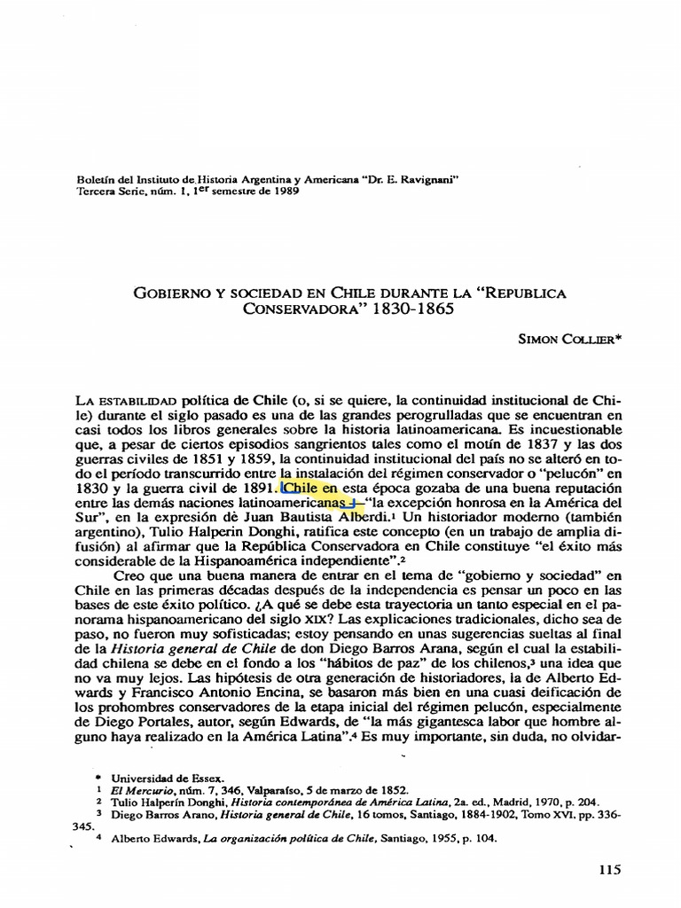 Simon Collier, "Gobierno y Sociedad en Chile Durante La República ...