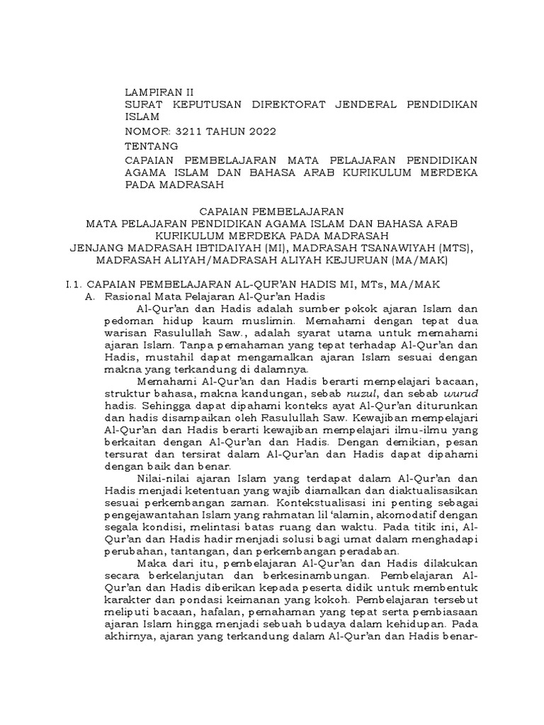 LAMPIRAN II_ CP MAPEL QUR'AN HADIS | PDF