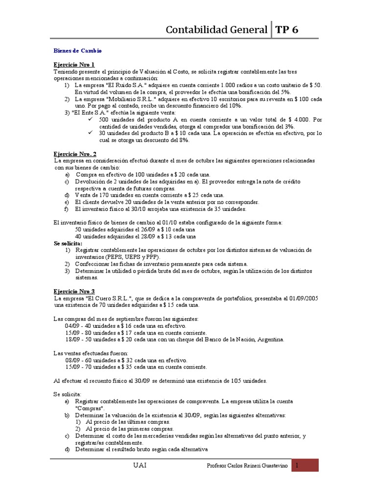 TP6 - Bienes de Cambio | PDF | Inventario | Contabilidad