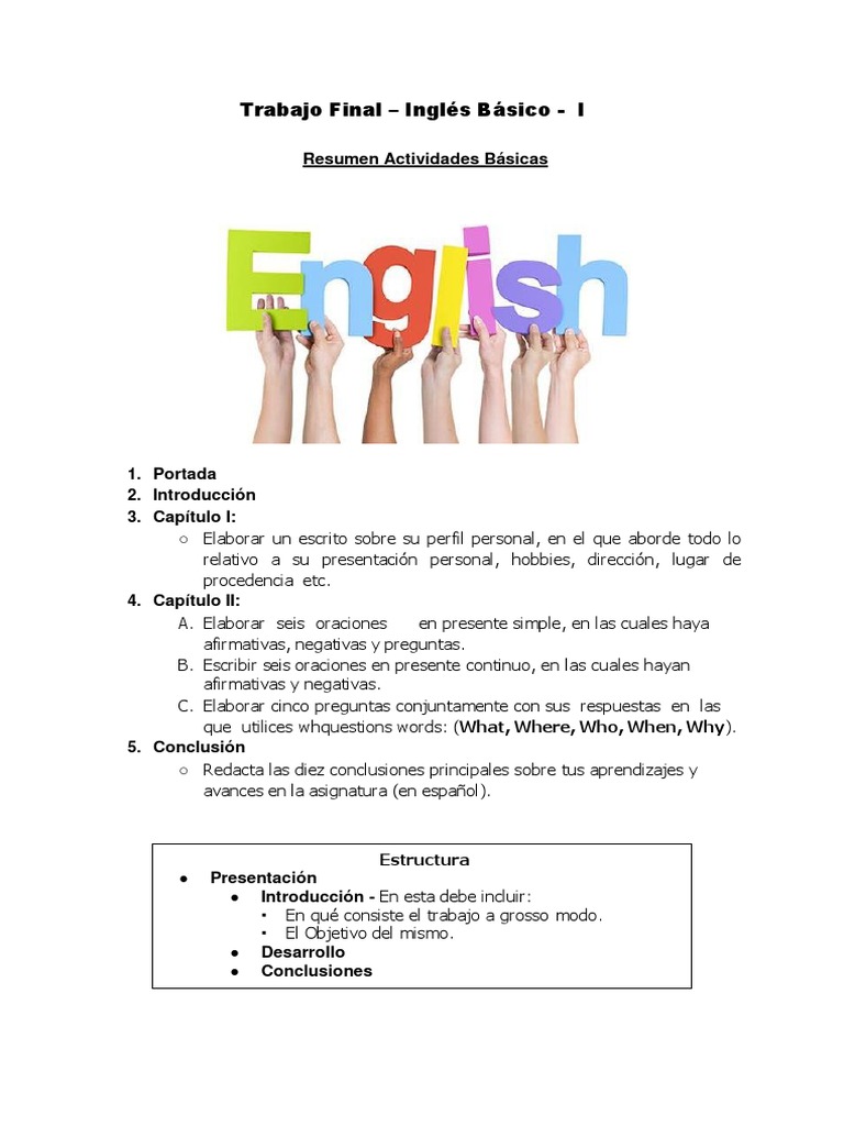 Esquema Del Trabajo Final de Ingles - 1 | PDF