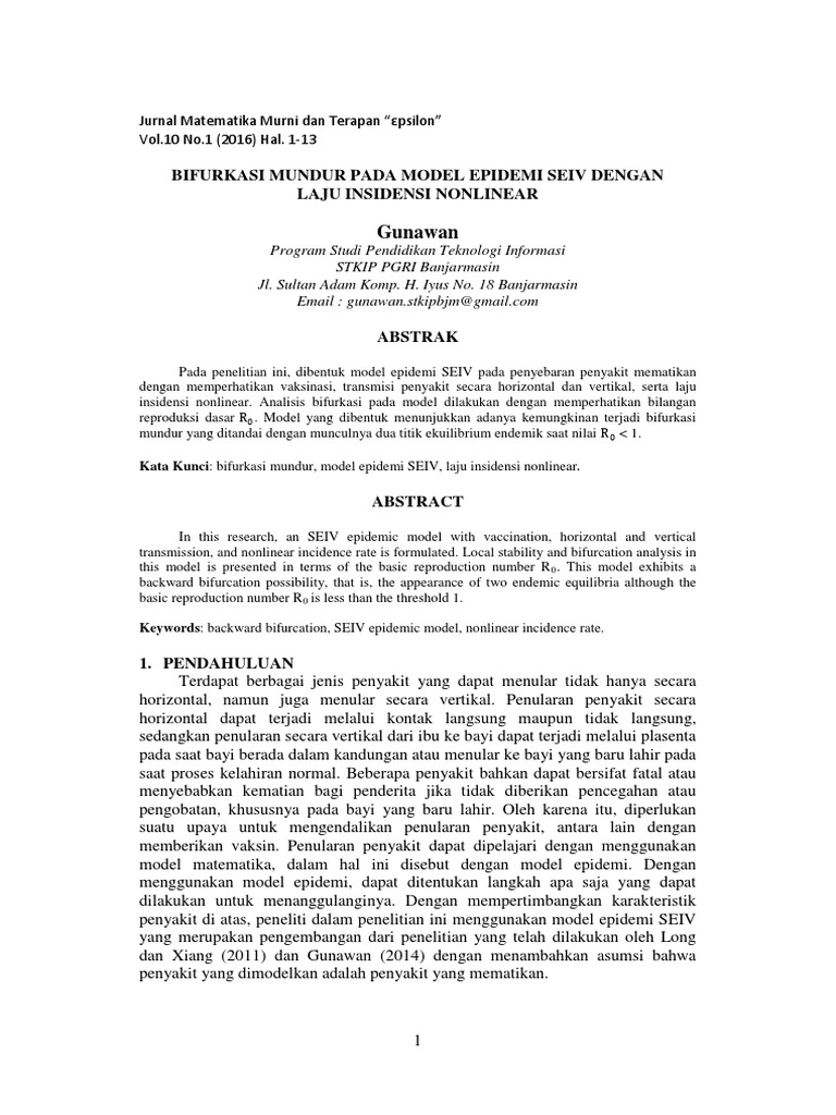 Bifurkasi Mundur pada Model SEIV Nonlinear | PDF