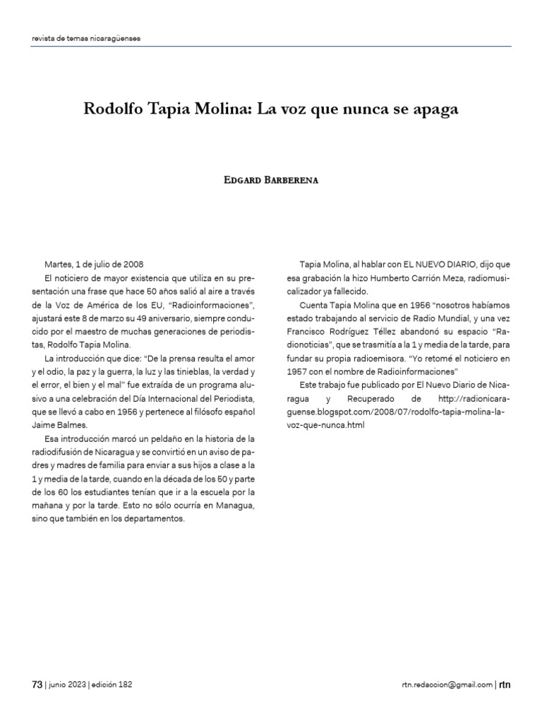 Rodolfo Tapia Molina: La Voz Que Nunca Se Apaga | PDF | Periodismo | Radiodifusión
