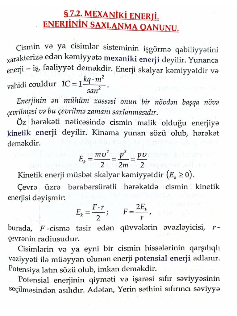 Fizika-Kinetik VƏ Potensial Enerji | PDF