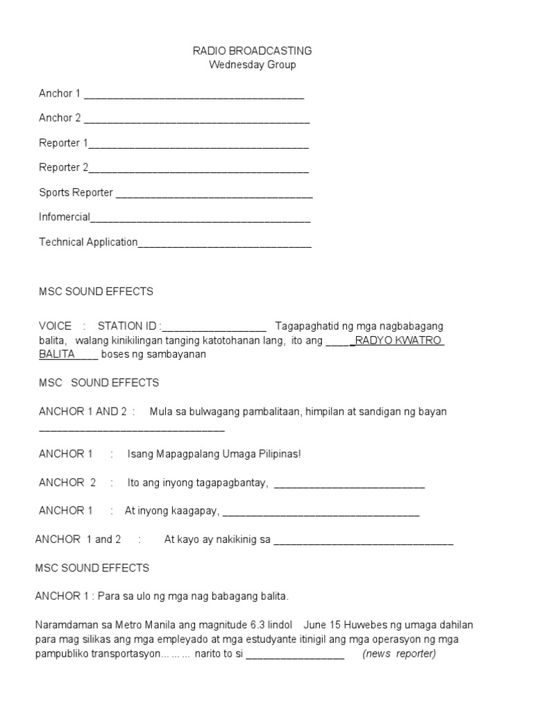 Wednesday Group Radio Broadcasting Script | PDF