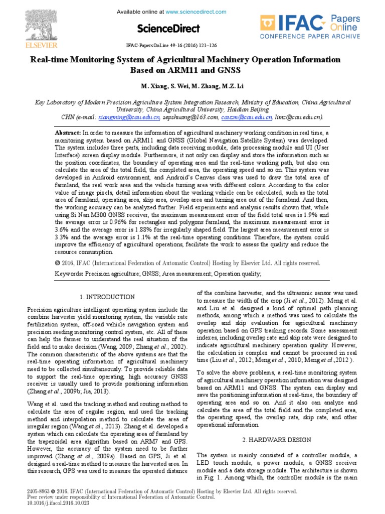 Real-Time Monitoring System of Agricultural Machinery Operation Information Based On ARM11 and ...