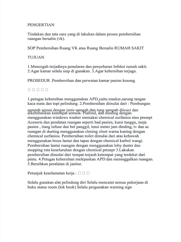 PDF Spo Pembersihan Kamar Bersalin - Compress | PDF | Sains & Matematika